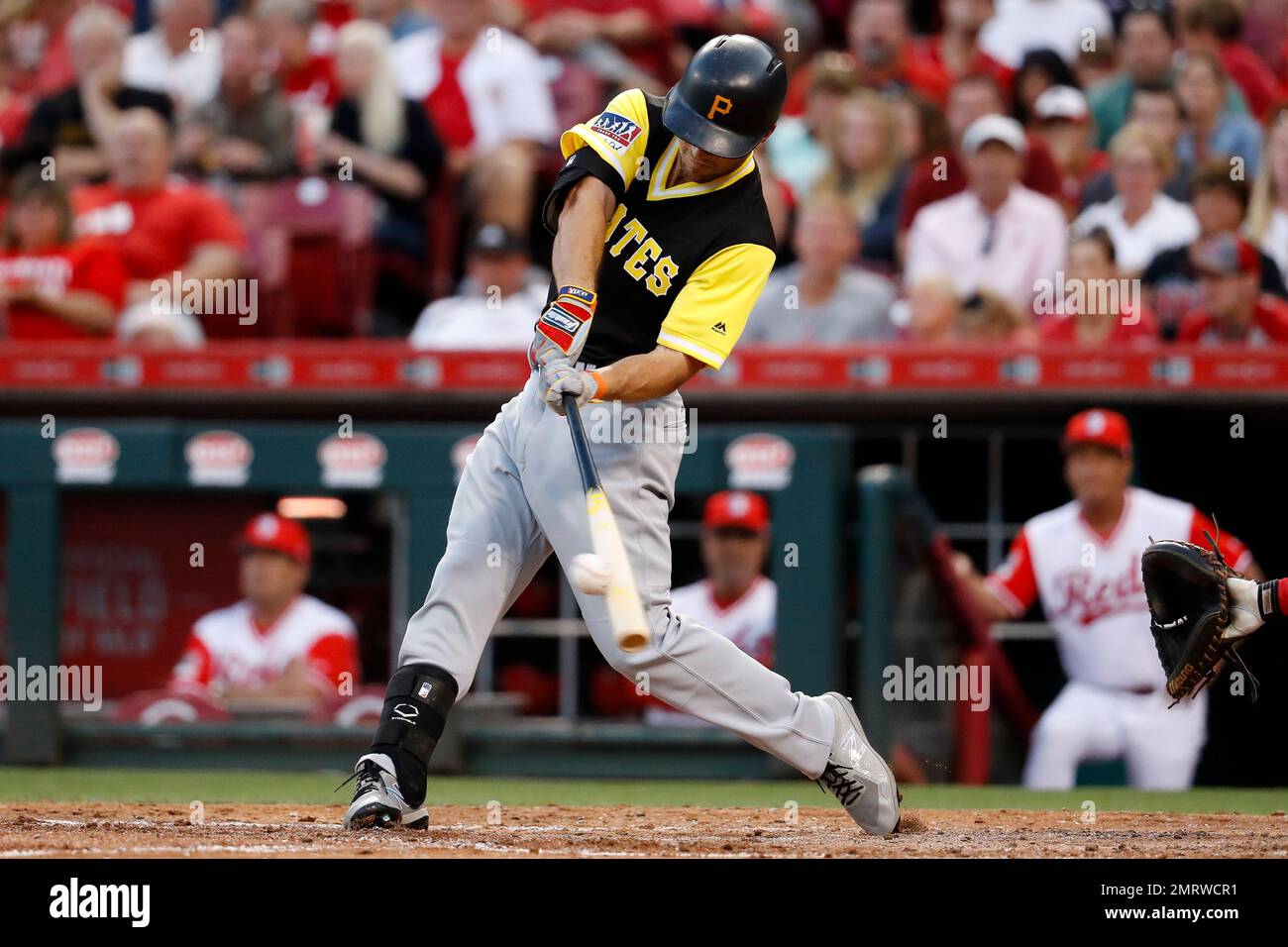 Pittsburgh Pirates' Adam Frazier hits an RBI single off Cincinnati Reds ...