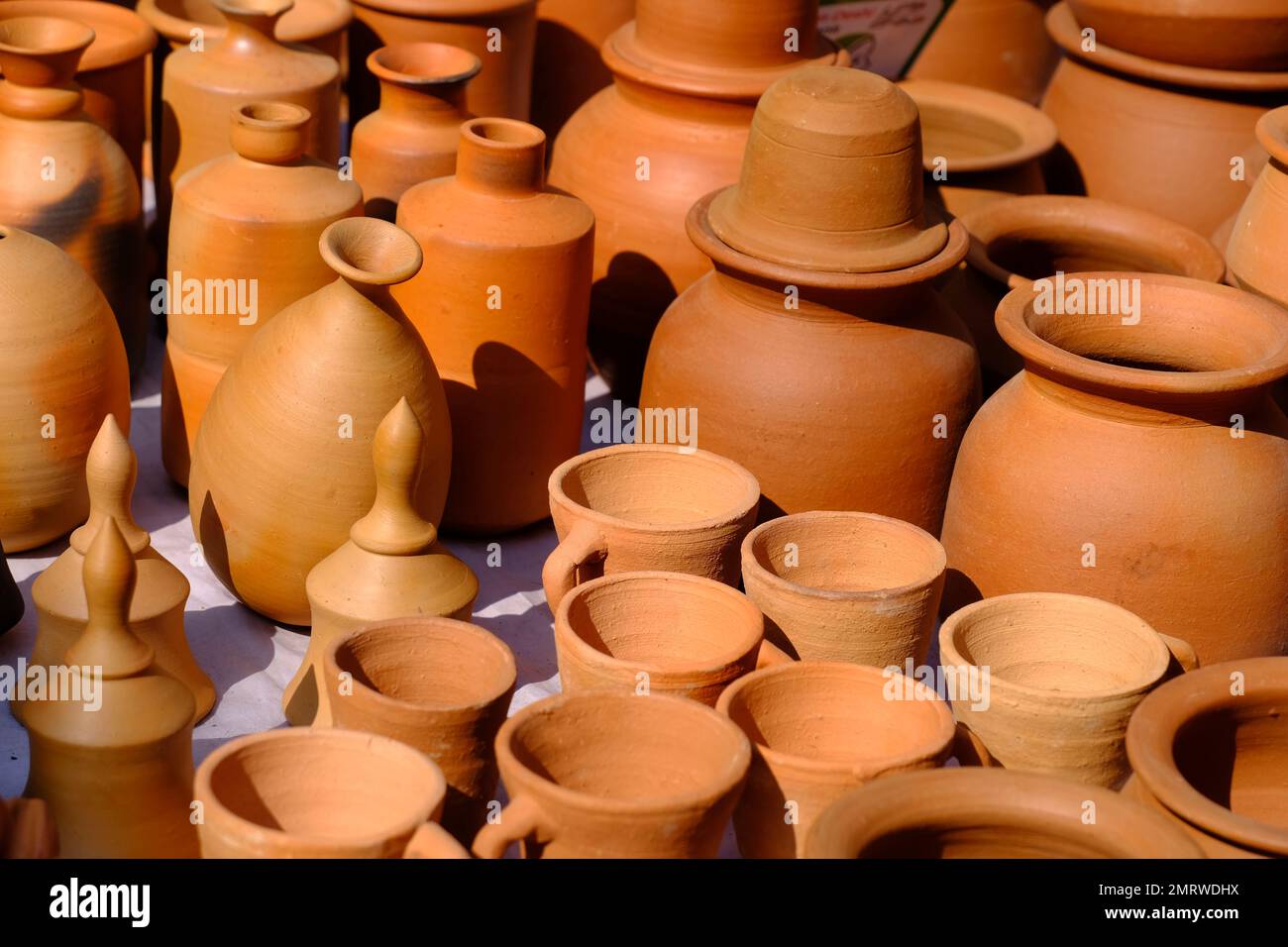 Terracotta, pot, cup kitchen souvenirs pile at street handicraft ...