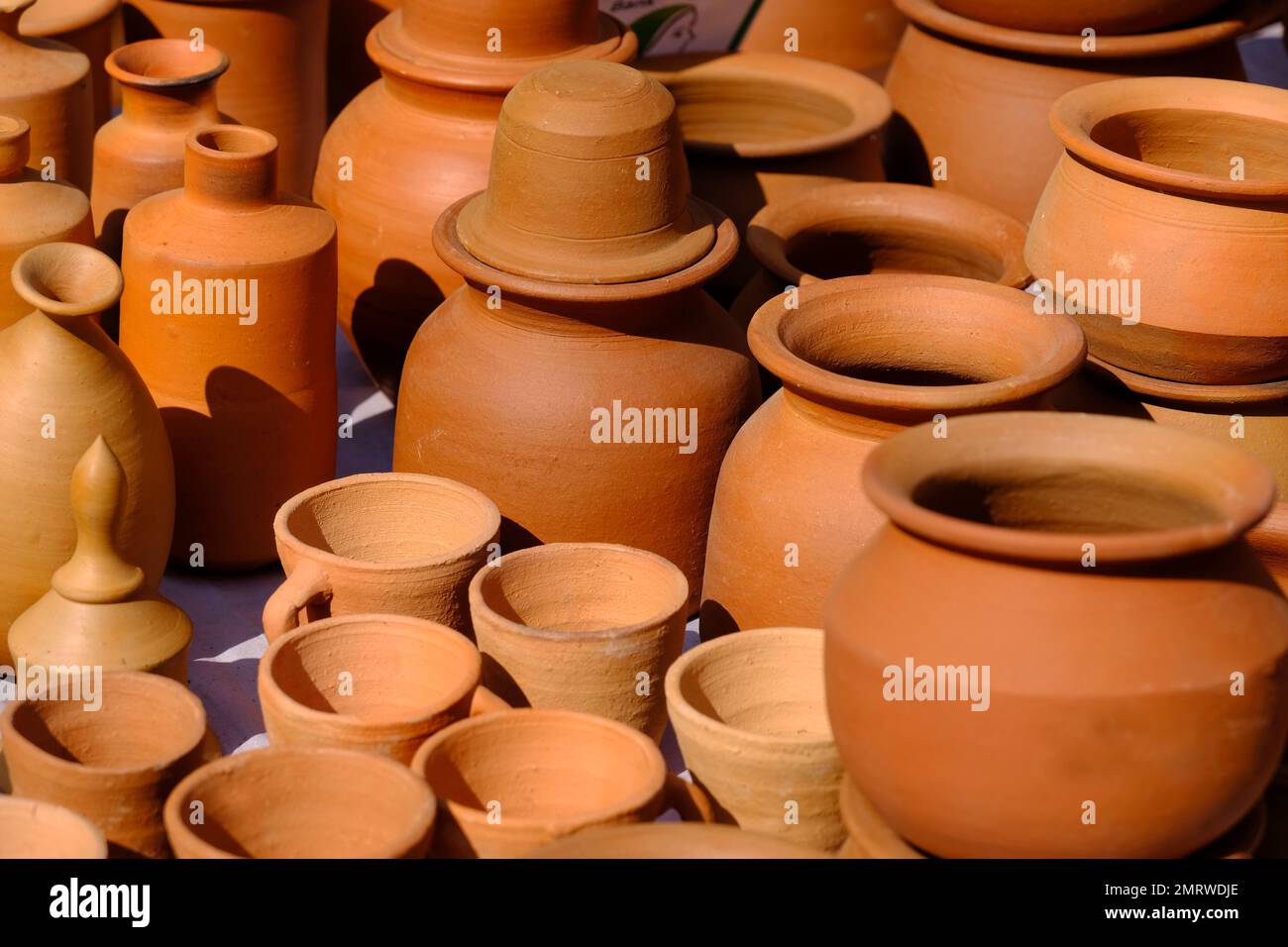 Terracotta, pot, cup kitchen souvenirs pile at street handicraft ...