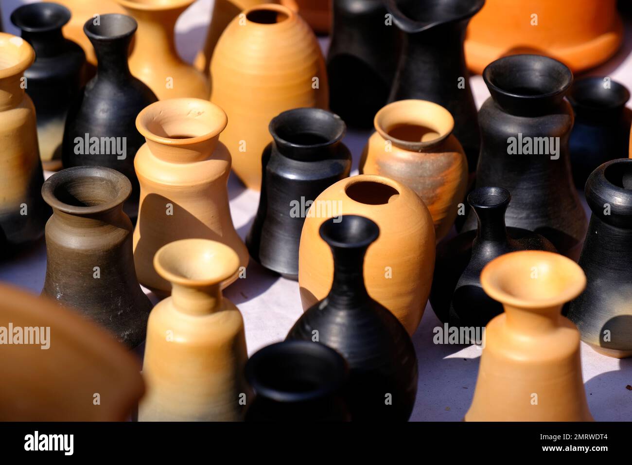 Terracotta, pot, cup kitchen souvenirs pile at street handicraft ...