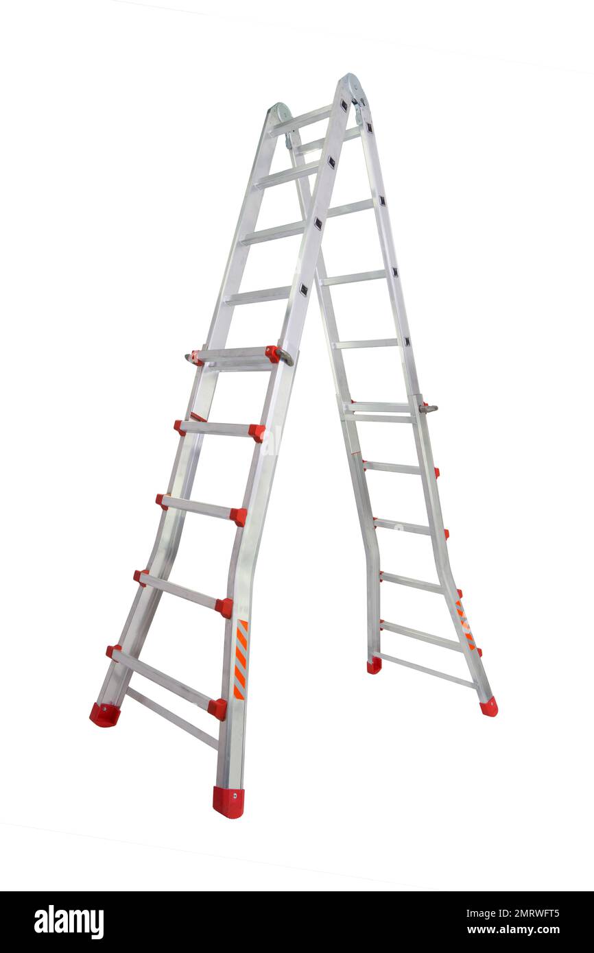 Aluminium stepladder isolated on white background. Portable ladder in a ...