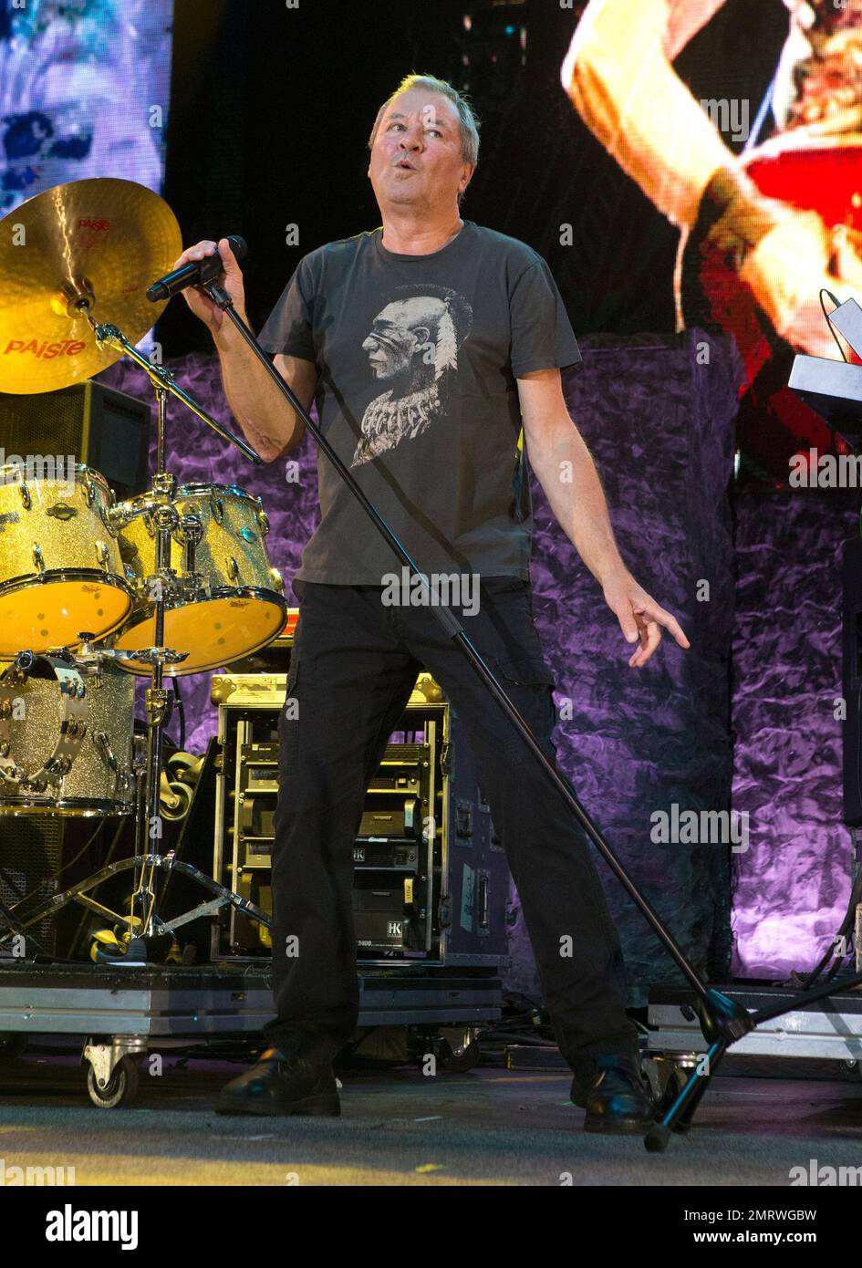Ian Gillan of the band Deep Purple performs in concert during their ...
