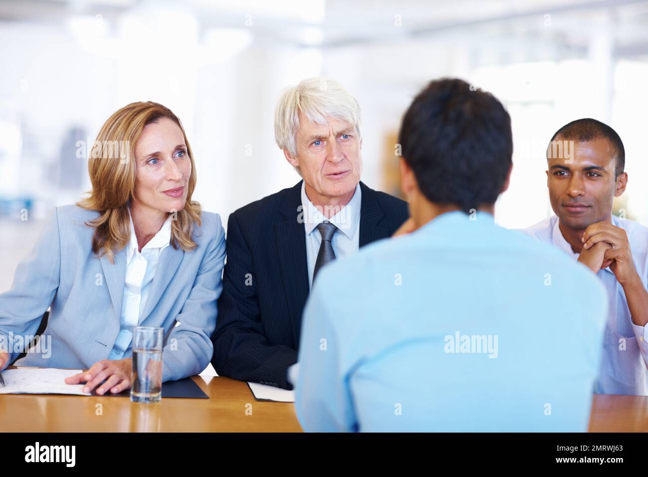 Job interview. Portrait of successful business panel conducting an interview Stock Photo - Alamy
