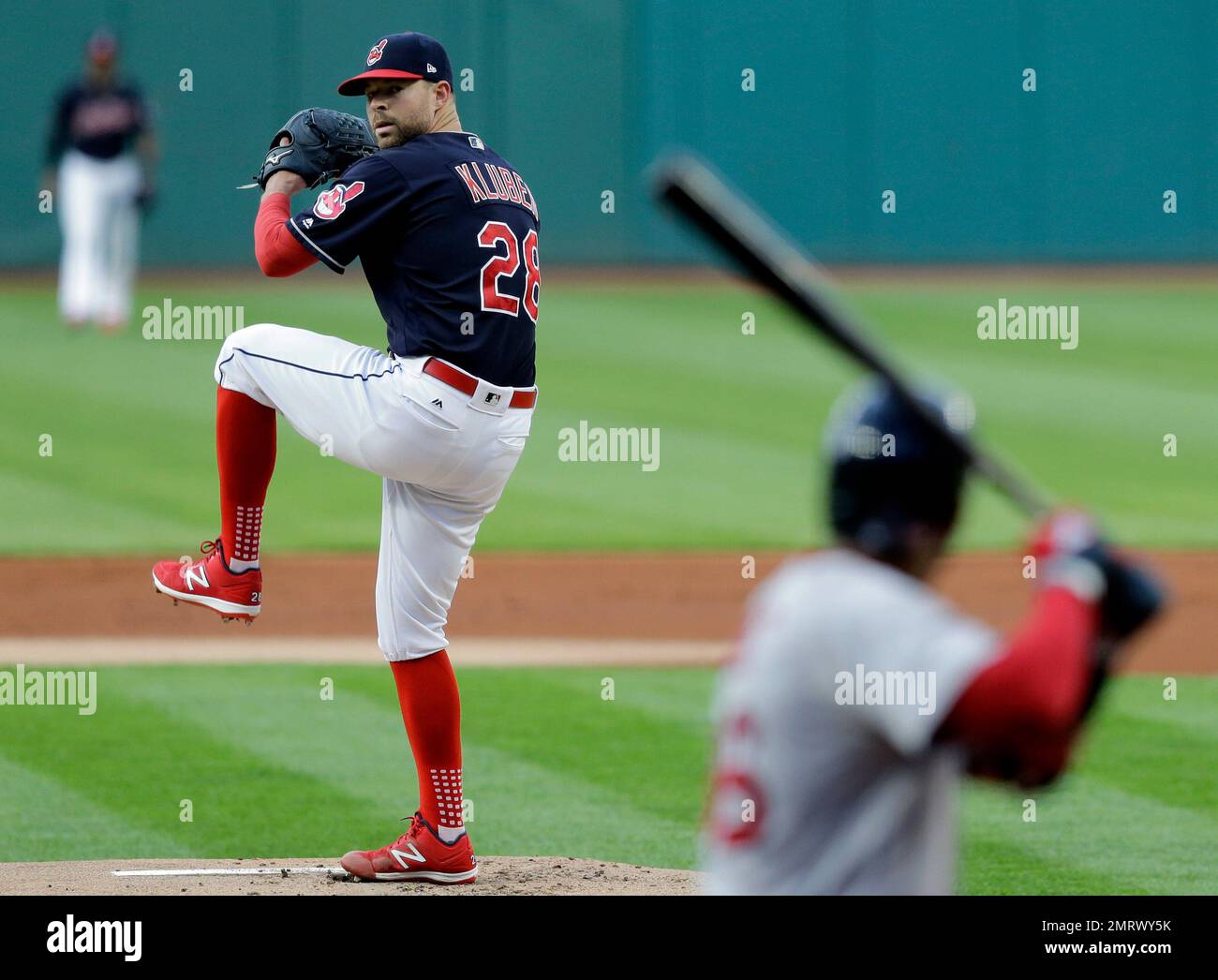 Cleveland Indians starting pitcher Corey Kluber delivers to Boston Red ...