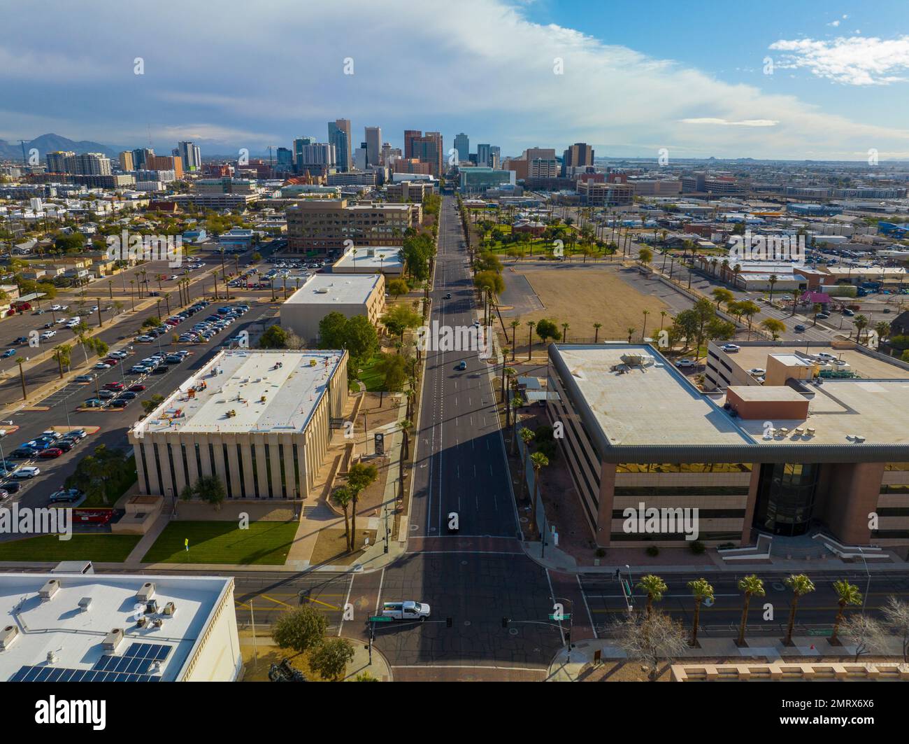 Phoenix downtown skyscrapers skyline aerial view on Washington Street ...
