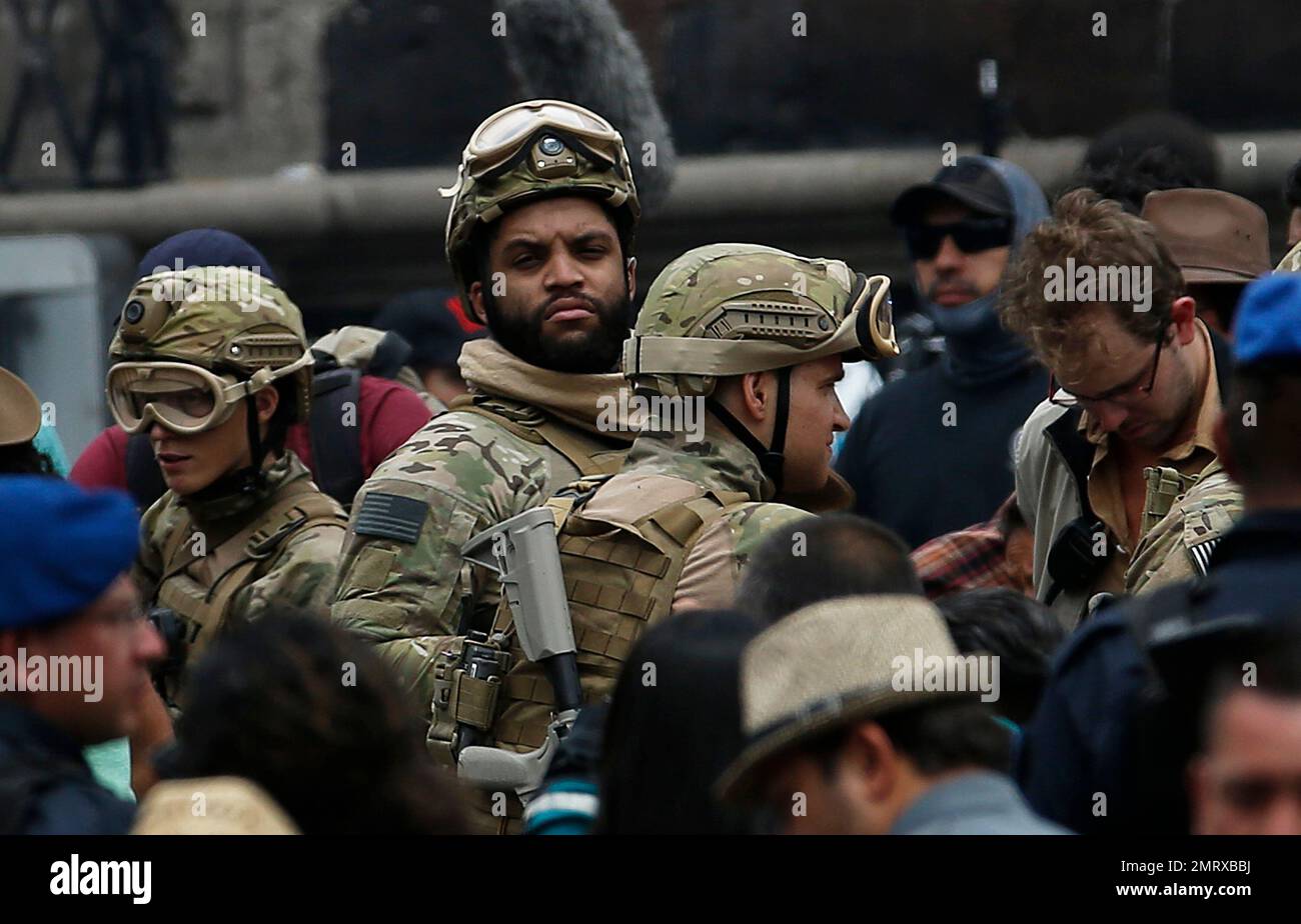 U.S. rapper and actor O'Shea Jackson Jr. takes part in the filming of ...