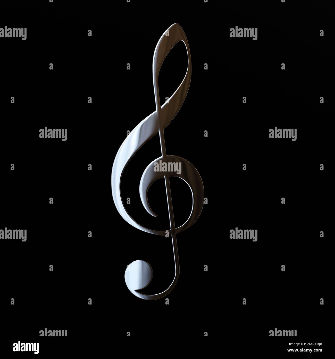 Realistic golden metal treble clef on a black background. 3d golden ...