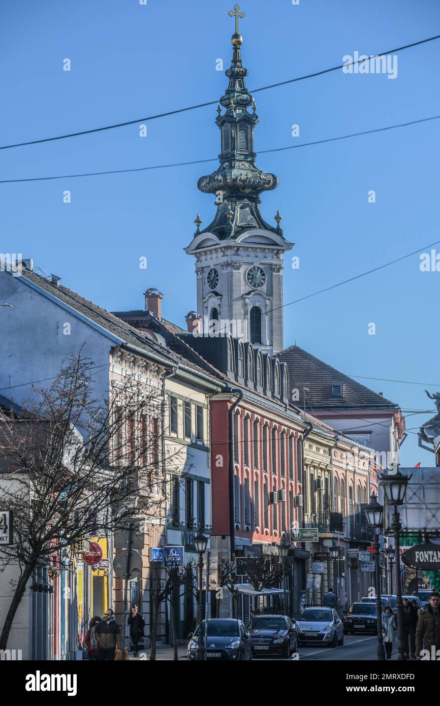 Novi Sad: Nikole Pasica street and Saint George Cathedral. Serbia Stock ...