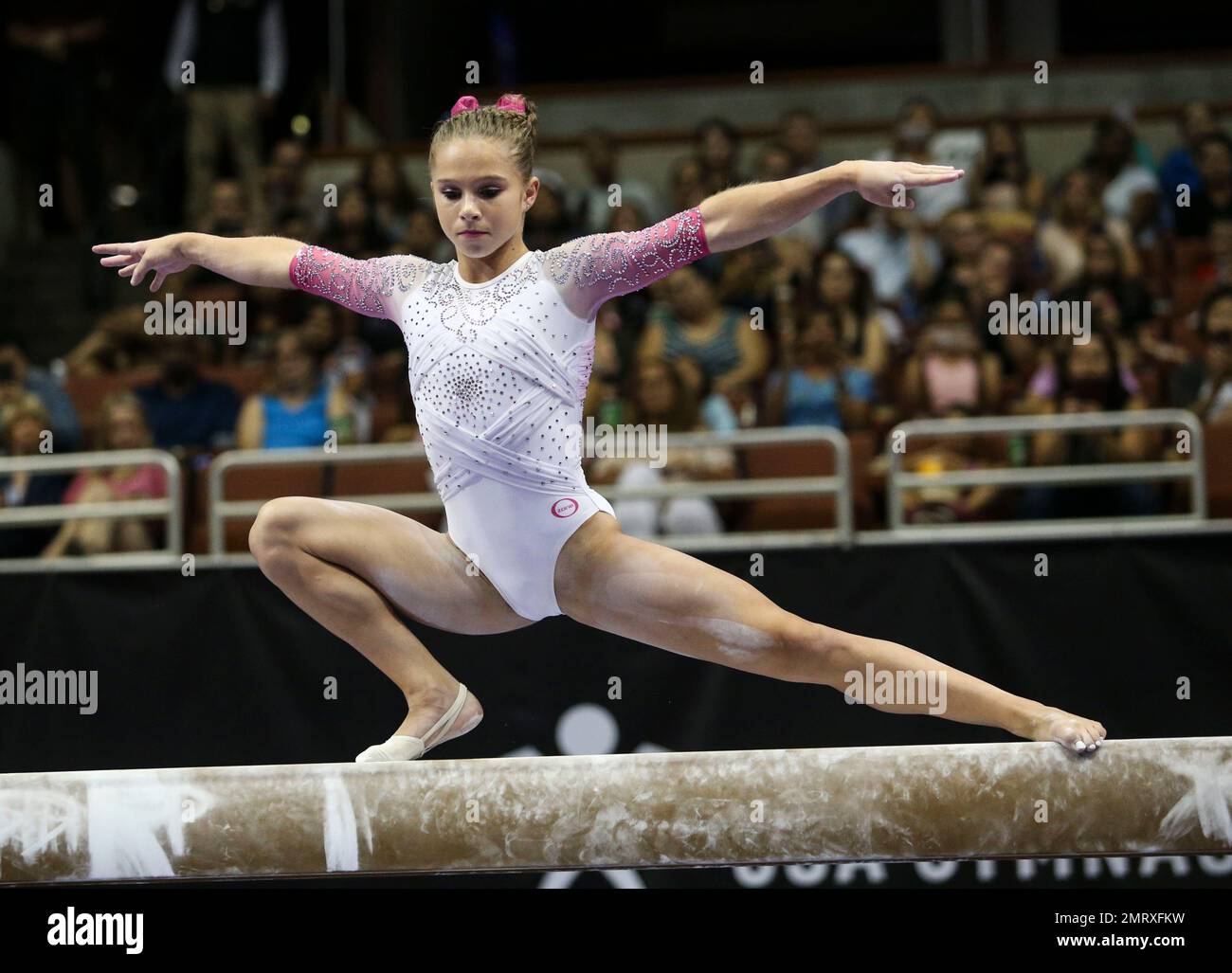 Reagan Smith competes on the balance beam during senior women's opening ...