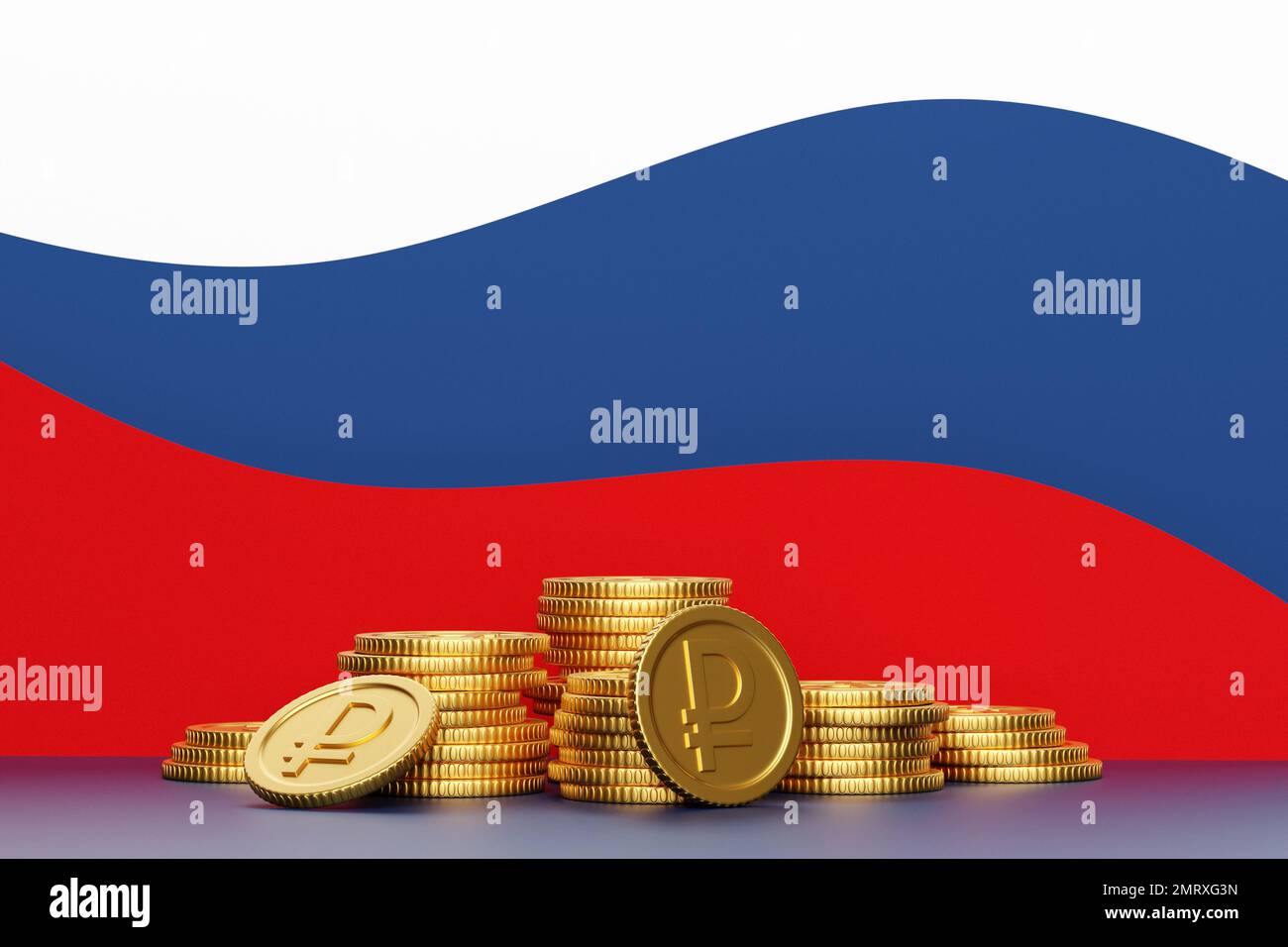 golden coins with ruble sign isolated on national flag background ...