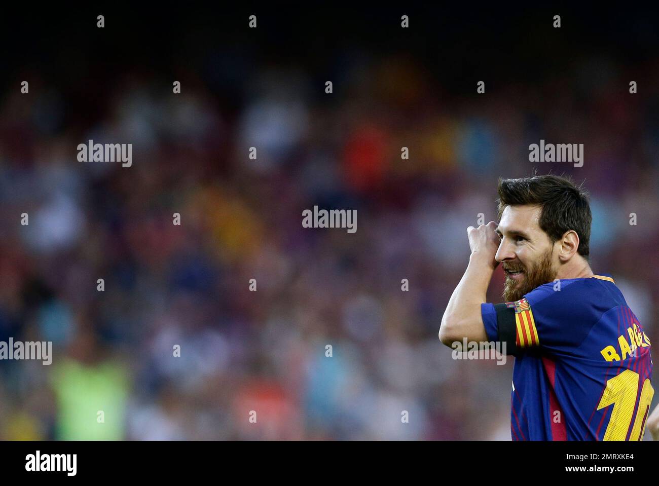 FC Barcelona's Lionel Messi gestures during the Spanish La Liga soccer ...