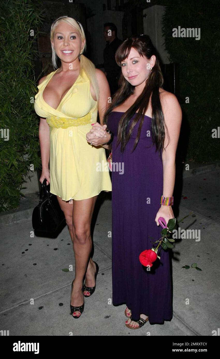 Former adult film star Mary Carey leaves the restaurant Koi after enjoying dinner with a friend ...