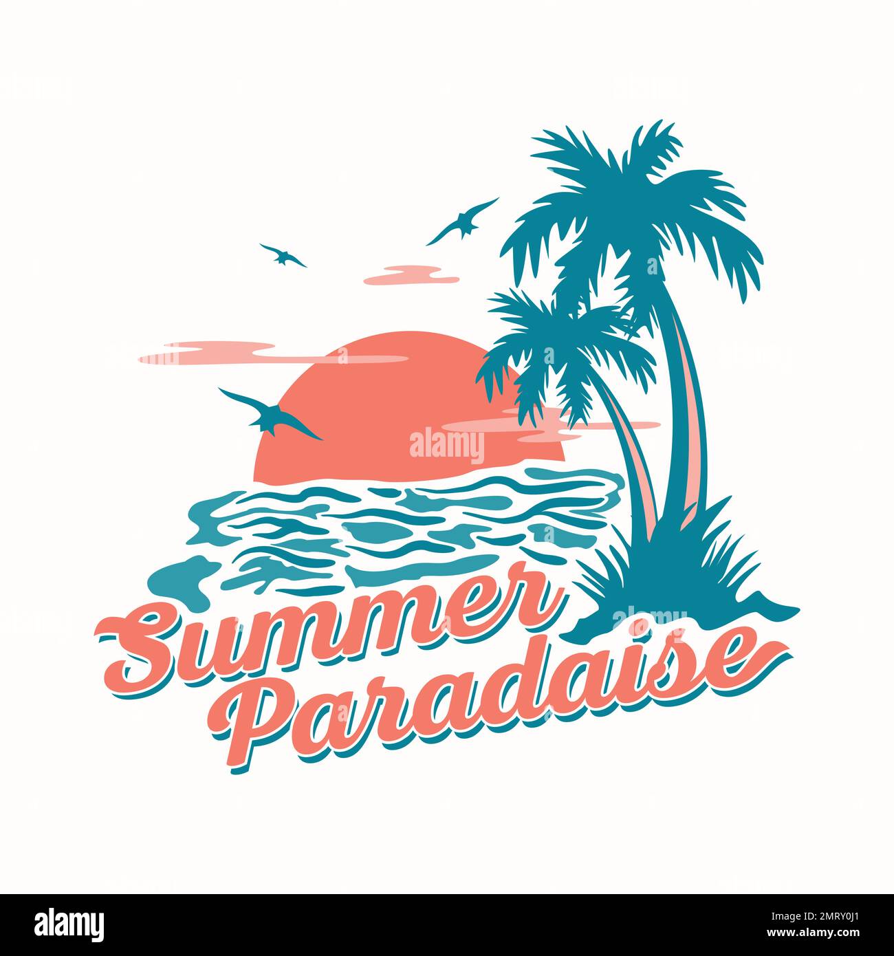 Sunset on the beach with letter Summer Paradise template background ...