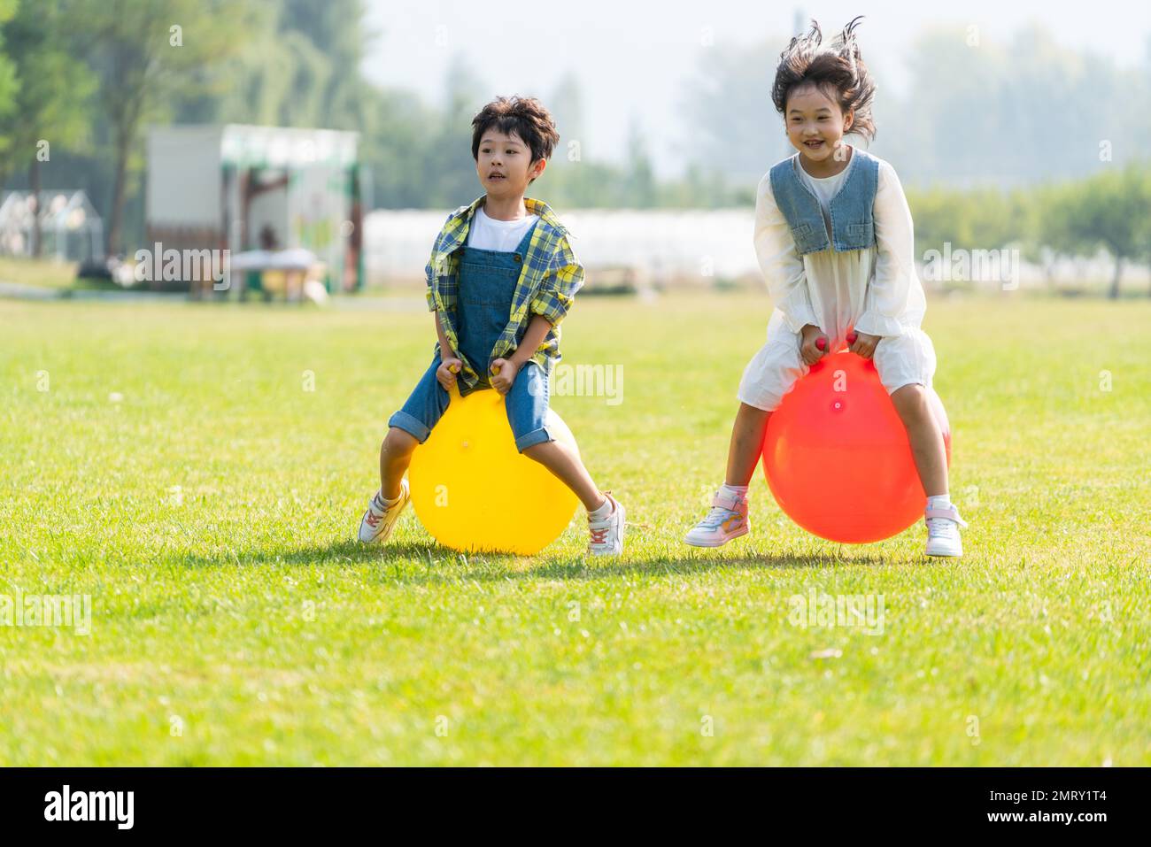 The two children playing games on the grass Stock Photo - Alamy