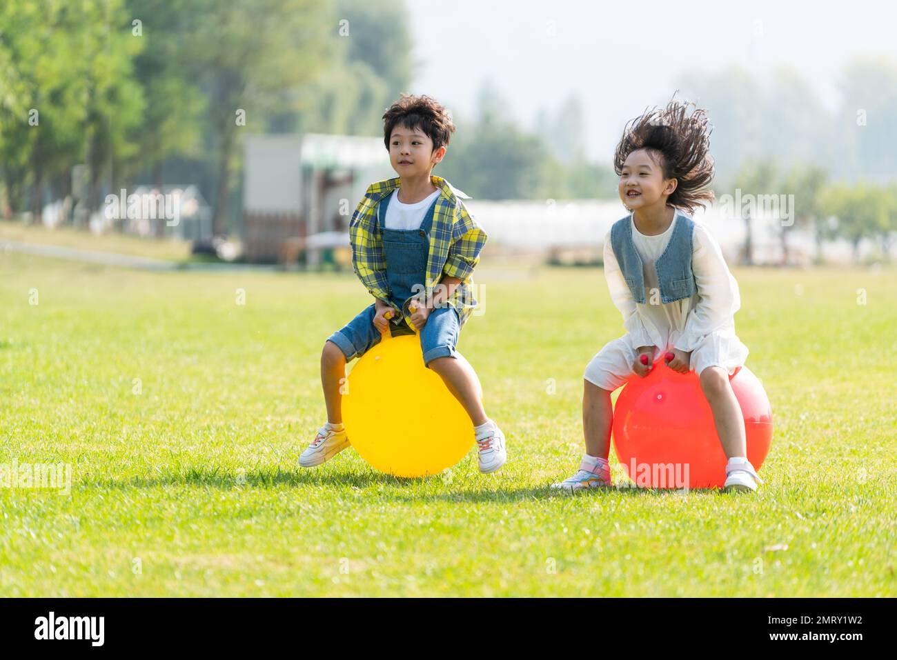 The two children playing games on the grass Stock Photo - Alamy