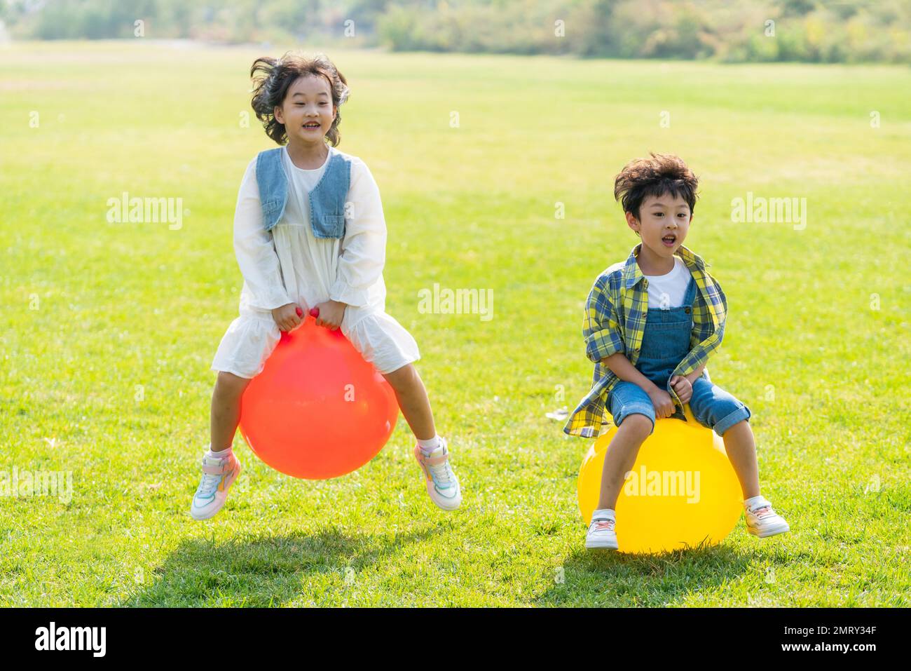 The two children playing games on the grass Stock Photo - Alamy