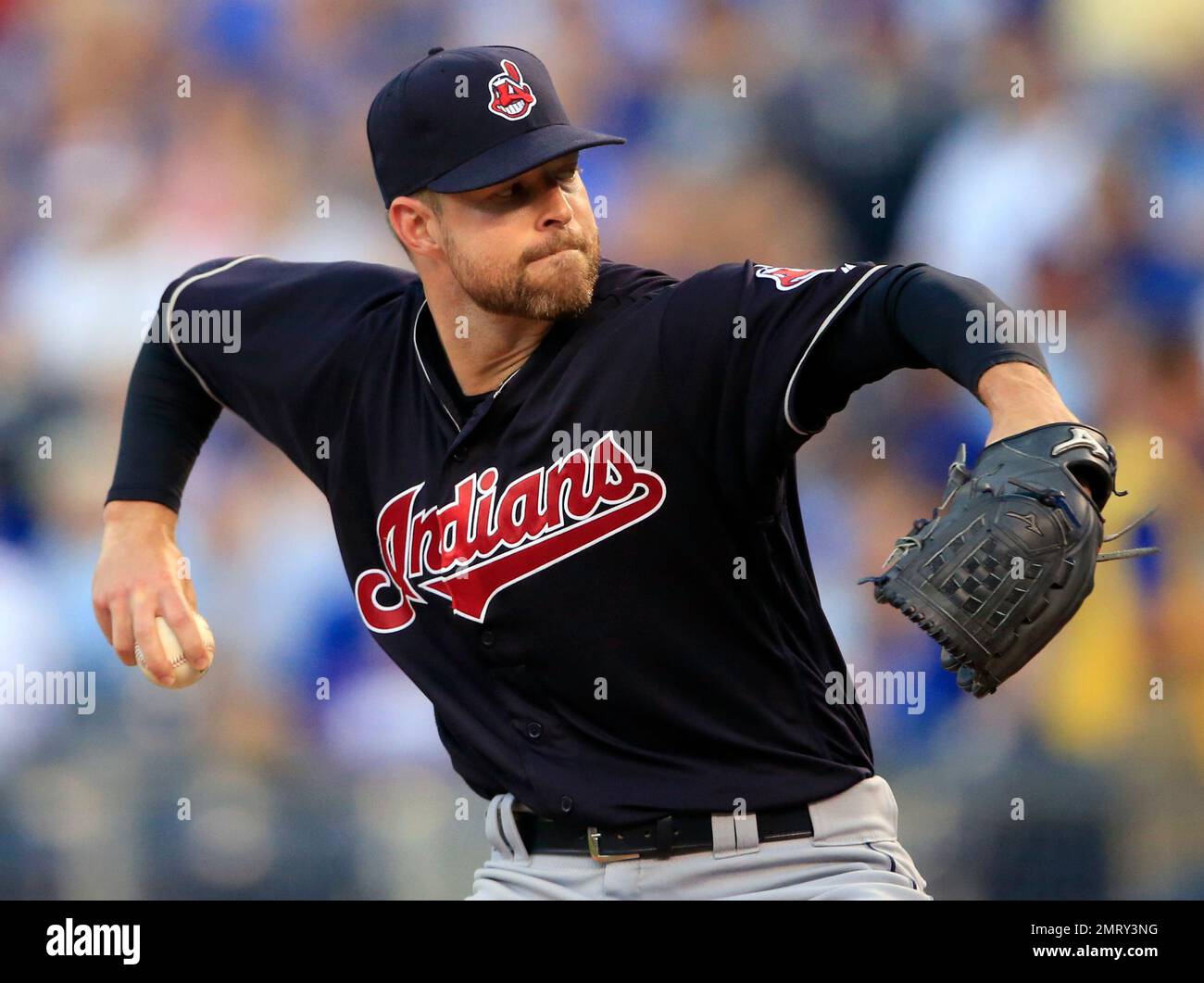 Cleveland Indians starting pitcher Corey Kluber delivers to a Kansas ...