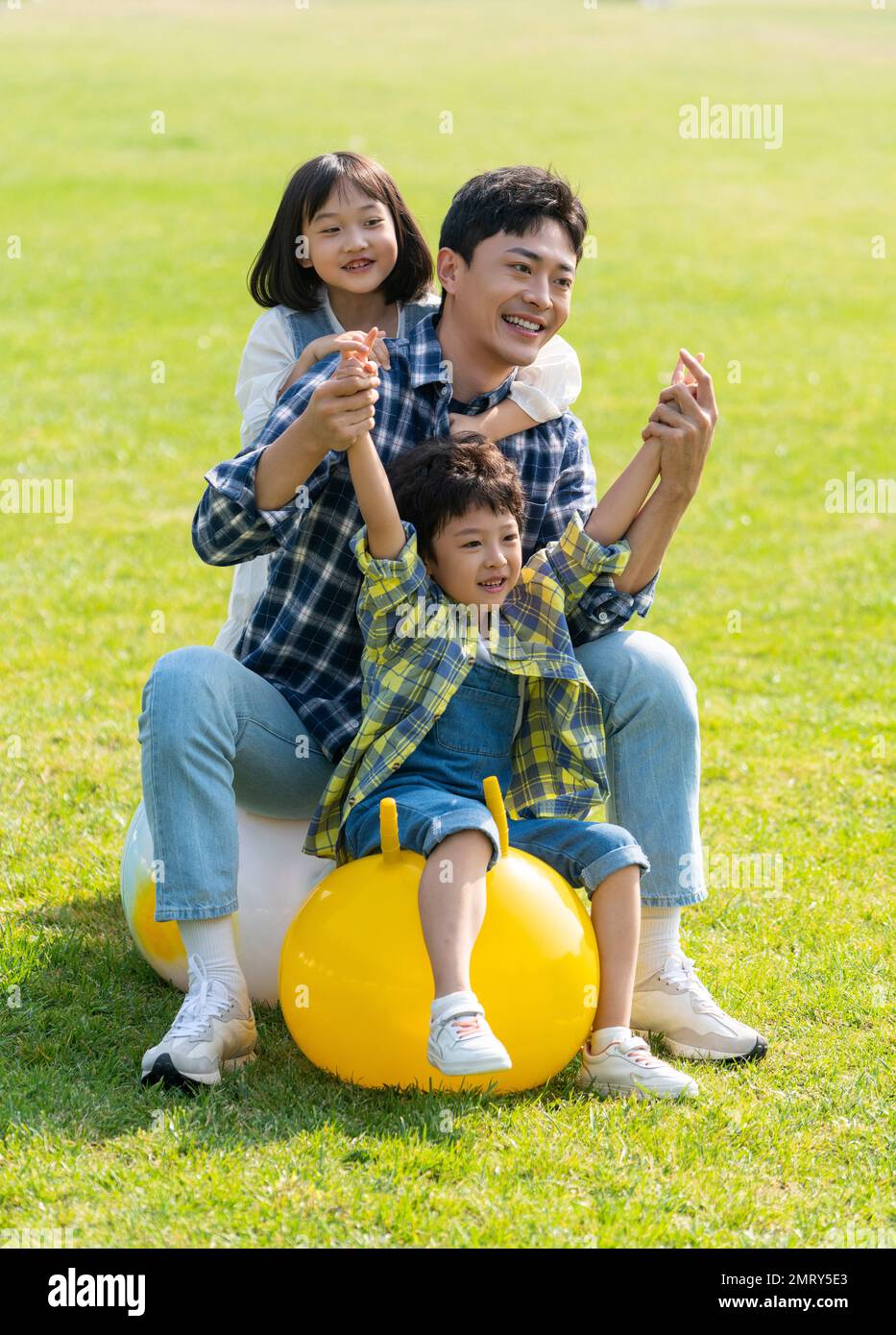 Father and children playing on the grass Stock Photo - Alamy