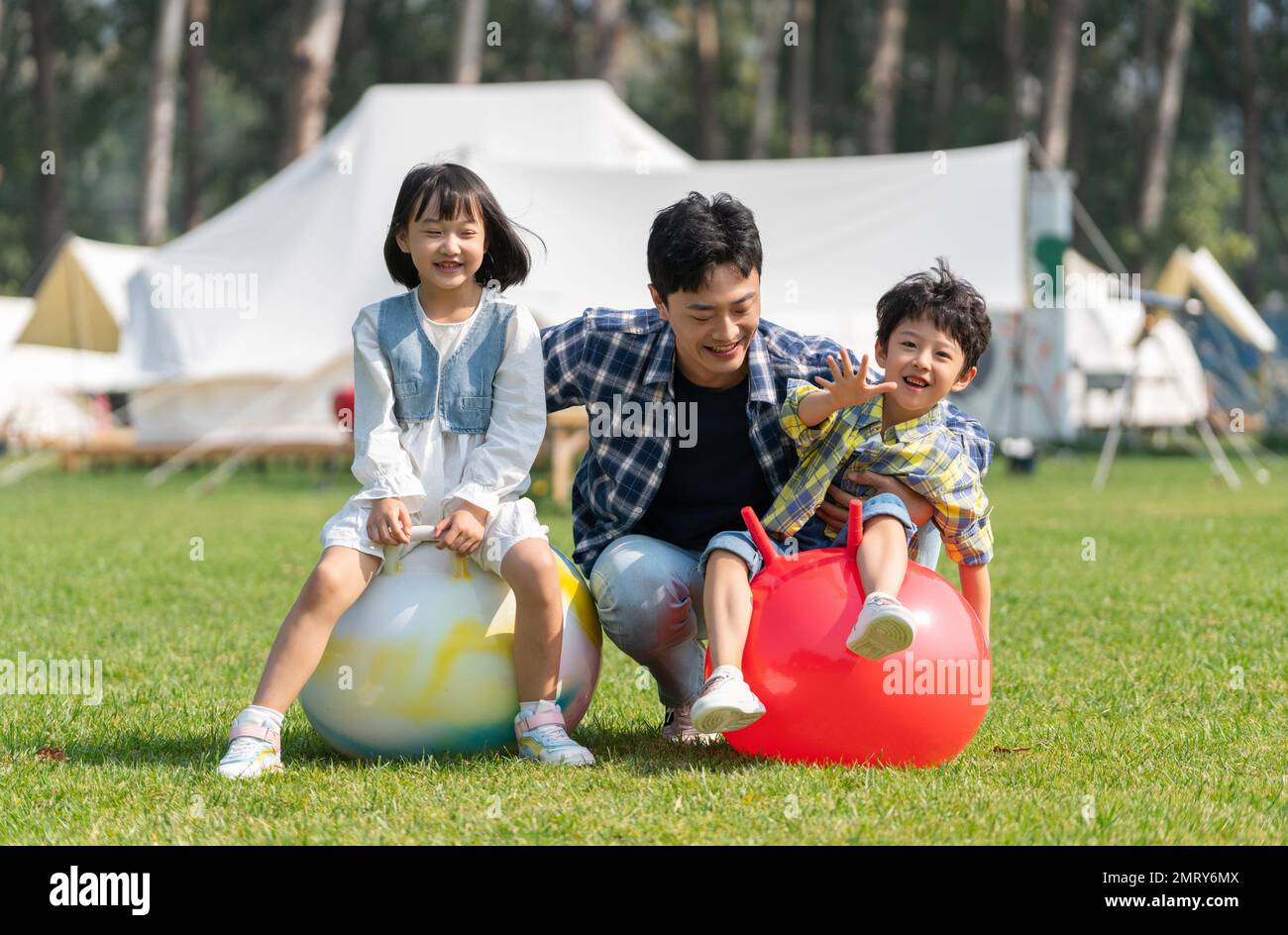 Father and children playing on the grass Stock Photo - Alamy