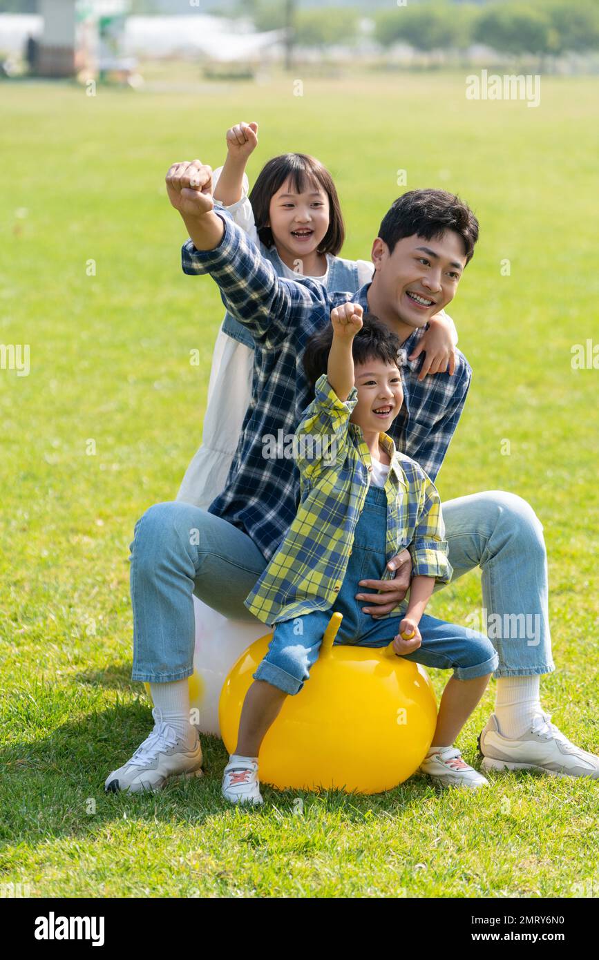 Father and children playing on the grass Stock Photo - Alamy