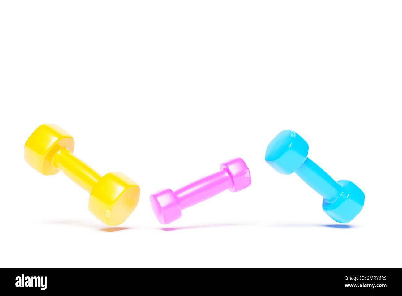 3d render illustration of a colorful dumbbell on white background ...
