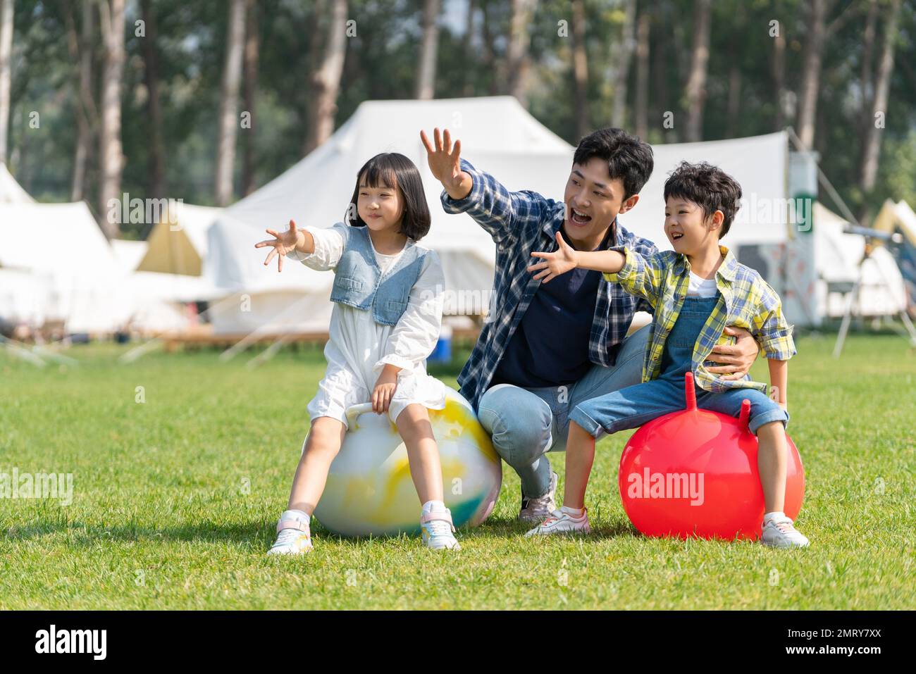 Father and children playing on the grass Stock Photo - Alamy