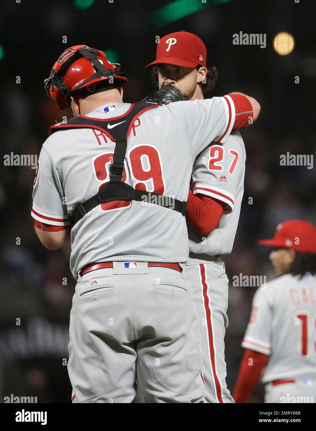 Philadelphia Phillies catcher Cameron Rupp, left, talks with pitcher ...