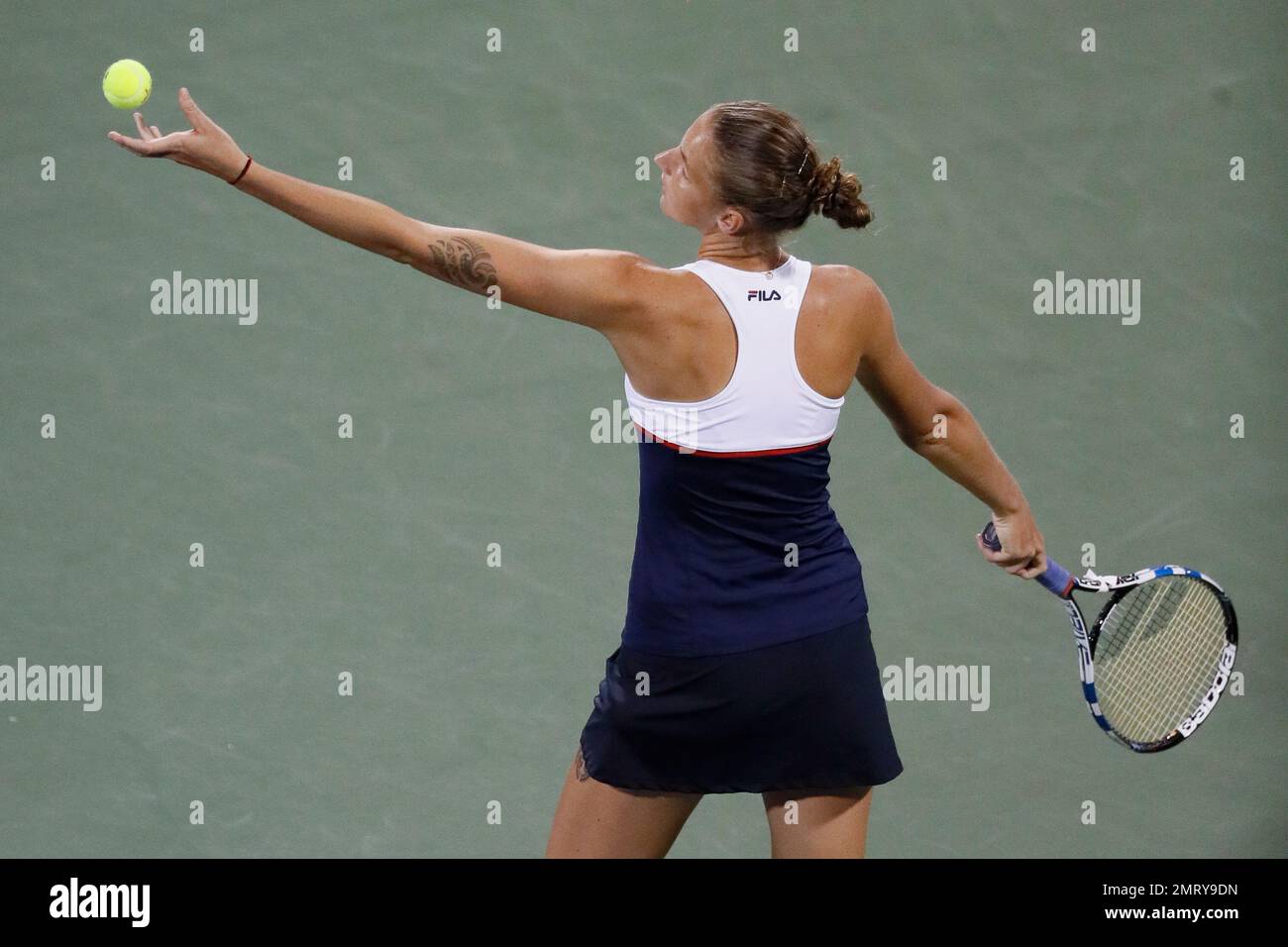Karolina Pliskova, of the Czech Republic, serves to Camila Giorgi, of ...