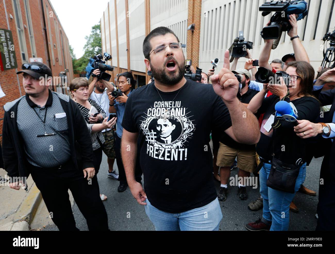 FILE- In this Monday, Aug. 14, 2017, file photo, Matthew Heimbach ...