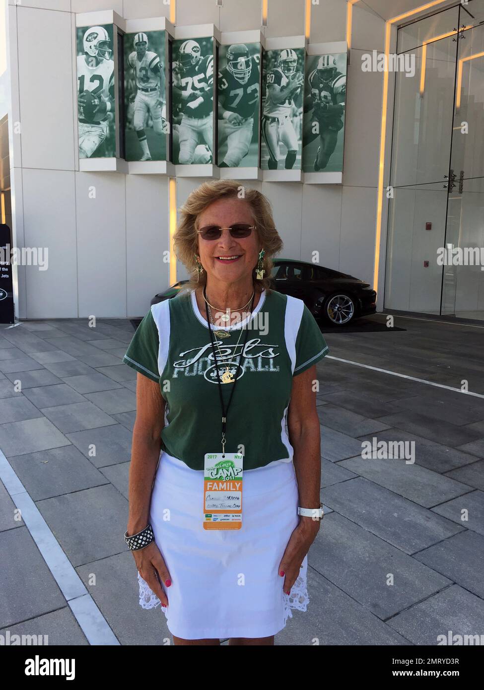 Former New York Jets scout Connie Carberg poses outside the Jets ...