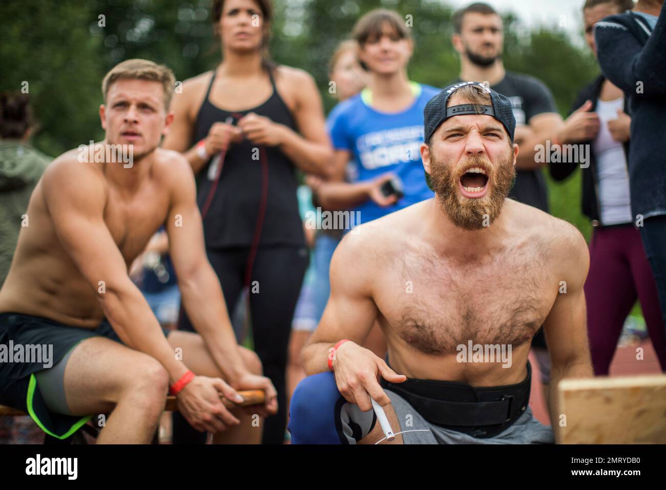 In this Aug. 5, 2017 photo athletes of Berlin's CrossFit Aorta cheer ...