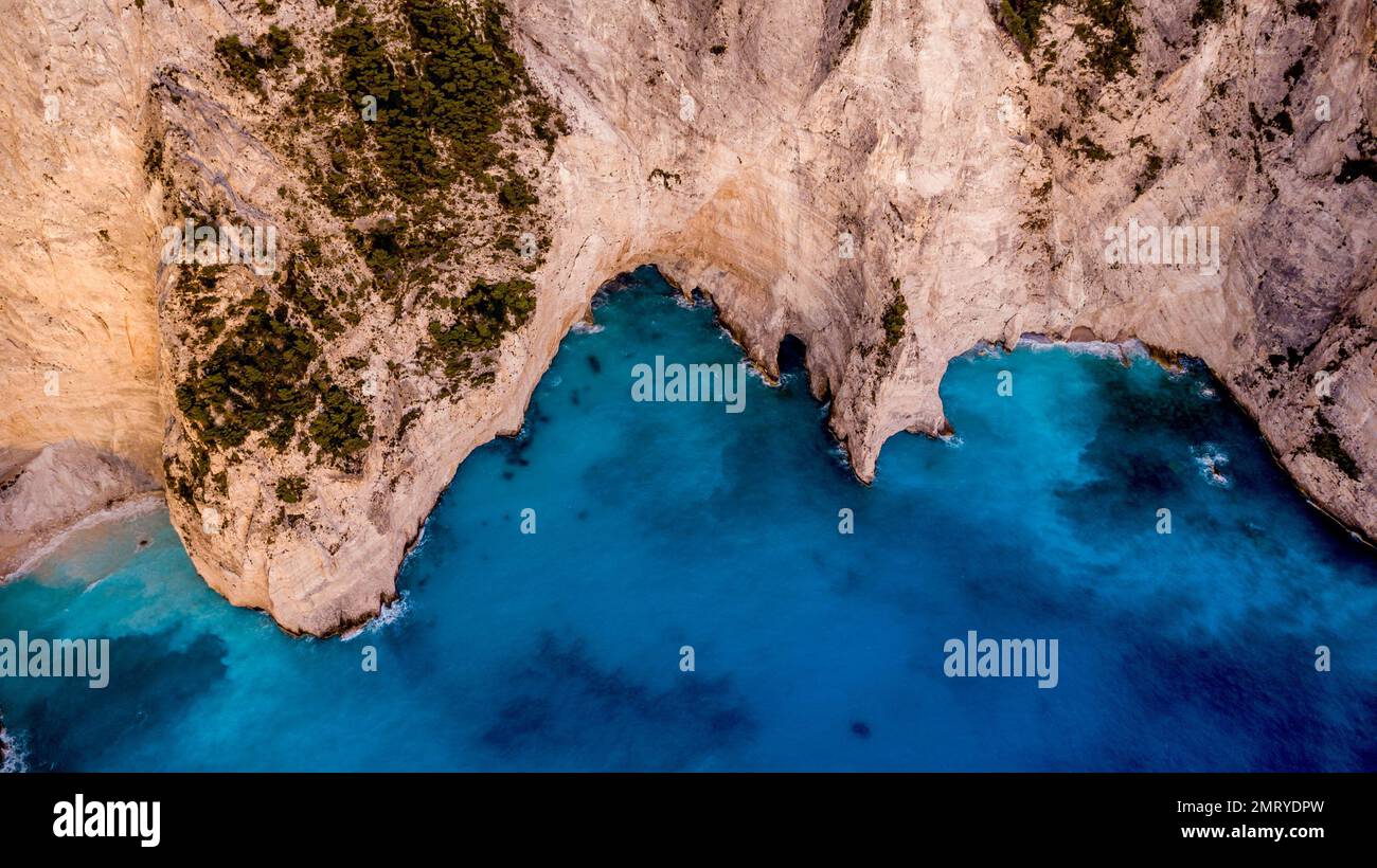 A top high-angle of sharp rock edges on Navagio beach Stock Photo - Alamy