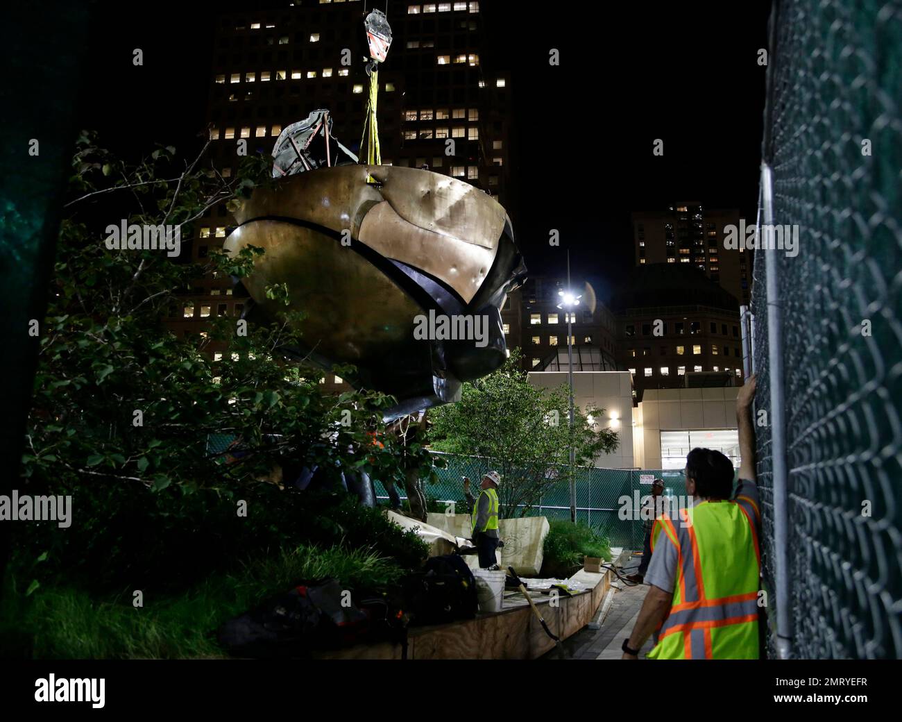A section of the Koenig Sphere, a 25-ton bronze sphere damaged by the ...
