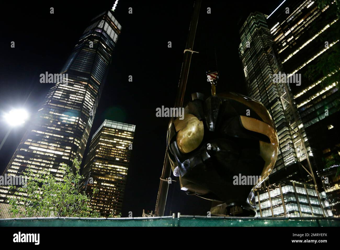 A section of the Koenig Sphere, a 25-ton bronze sphere damaged by the ...
