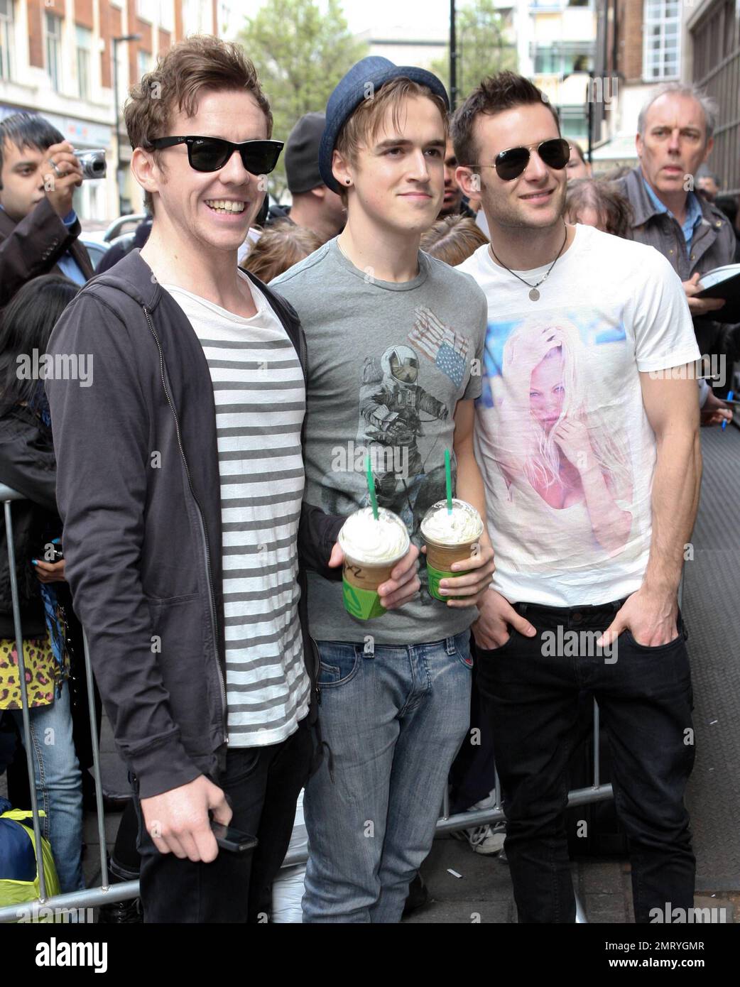 With Starbucks drinks in hand, UK boy band McFly arrives at BBC Radio 1 ...