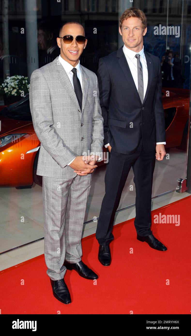 Jenson Button and Lewis Hamilton at the McLaren Automotive Showroom ...
