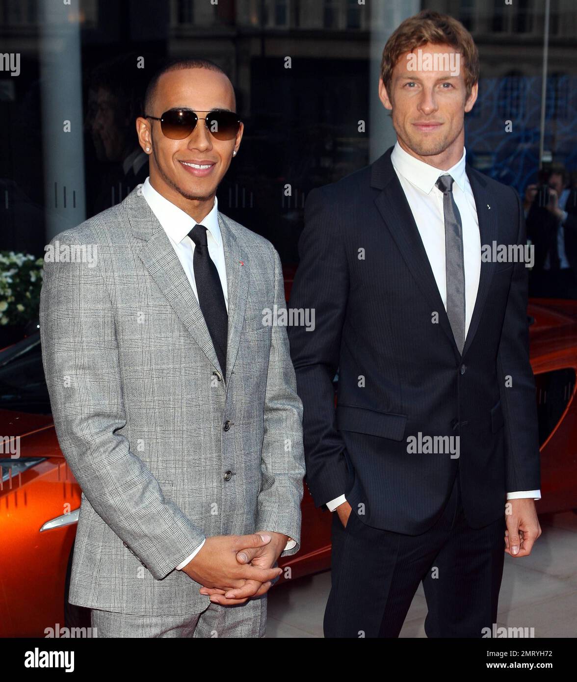 Jenson Button and Lewis Hamilton at the McLaren Automotive Showroom ...