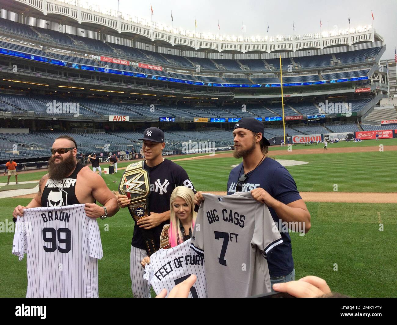 New York Yankees' Aaron Judge, second from left, poses for a photo with ...