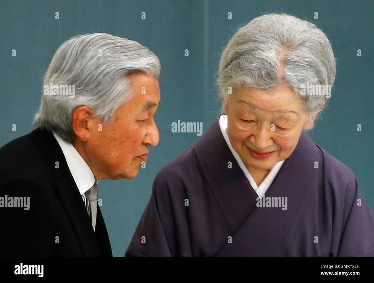 Japan's Emperor Akihito, left, talks with Empress Michiko, during a ...