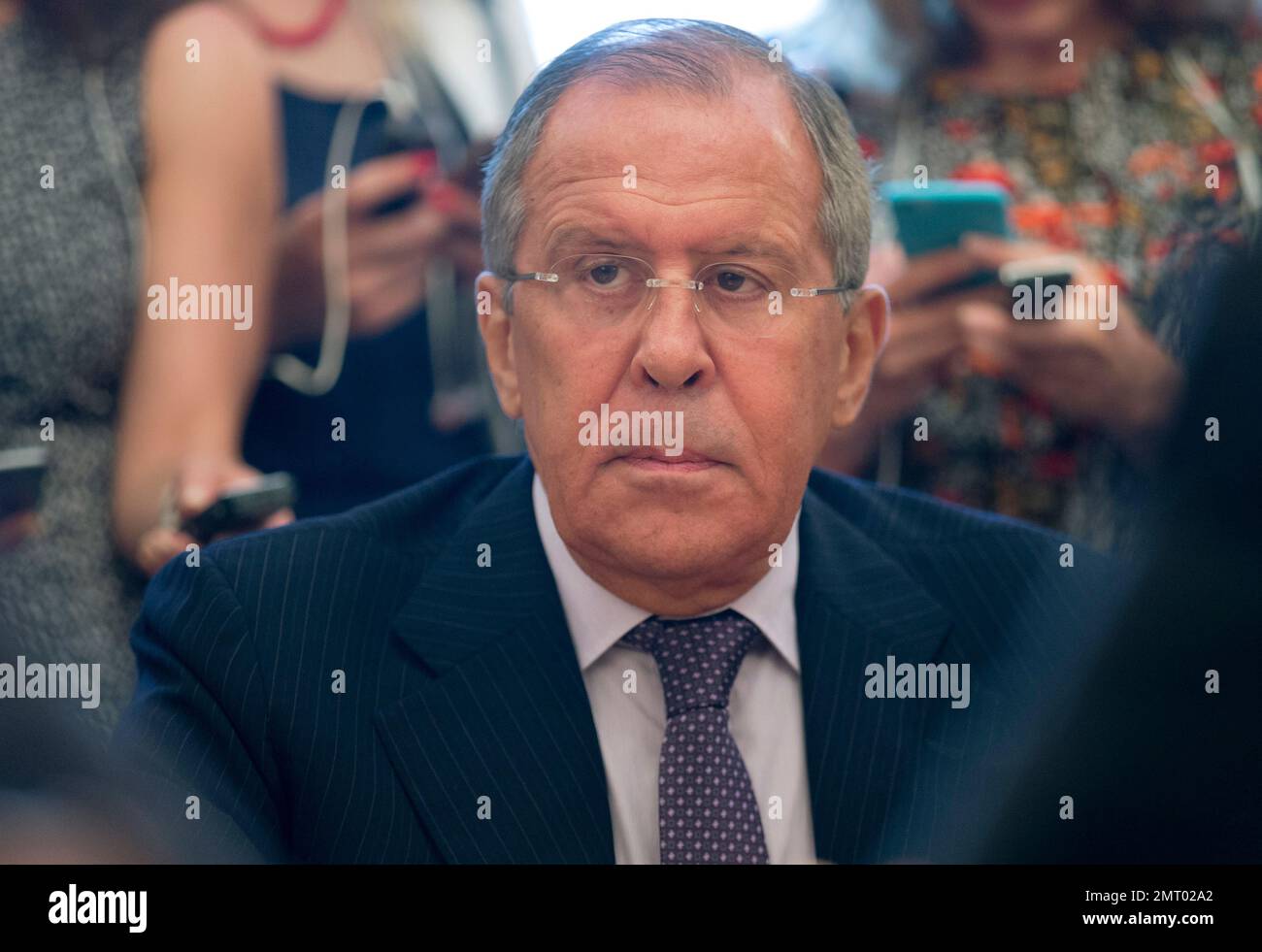 Russian Foreign Minister Sergei Lavrov listens during his meeting with ...