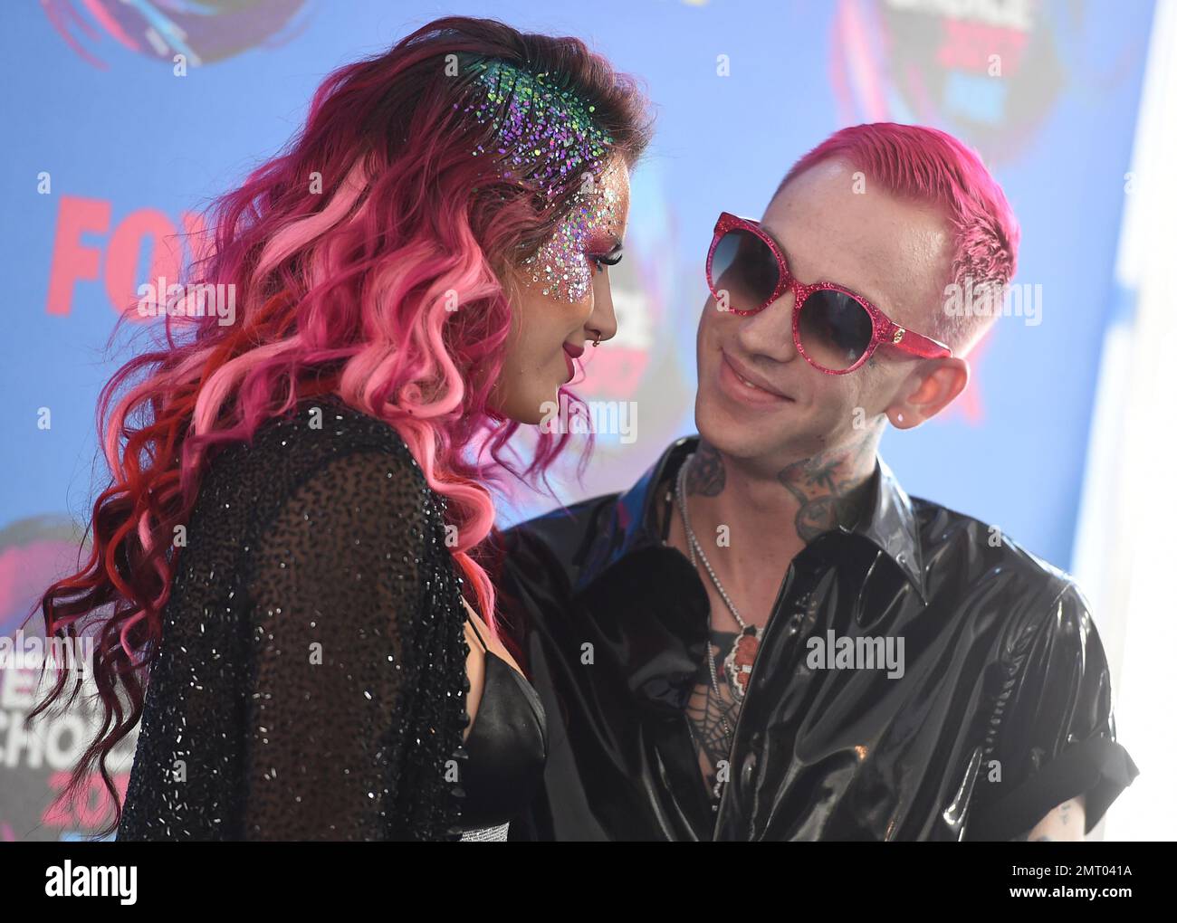 Bella Thorne, left, and rapper Blackbear arrive at the Teen Choice ...