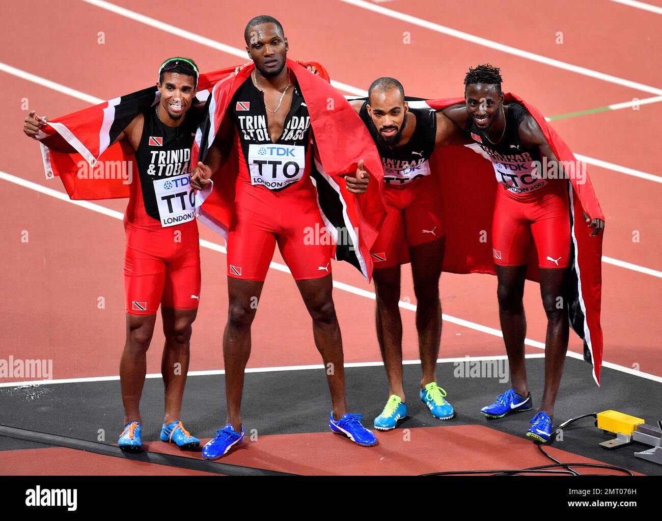 Trinidad and Tobago's gold medal winning team, from left, of Jarrin ...