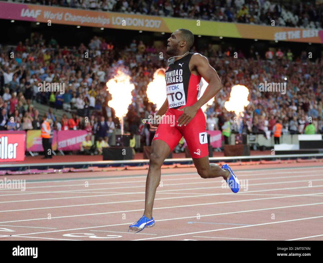 Trinidad and Tobago's Lalonde Gordon crosses the line to win the gold ...