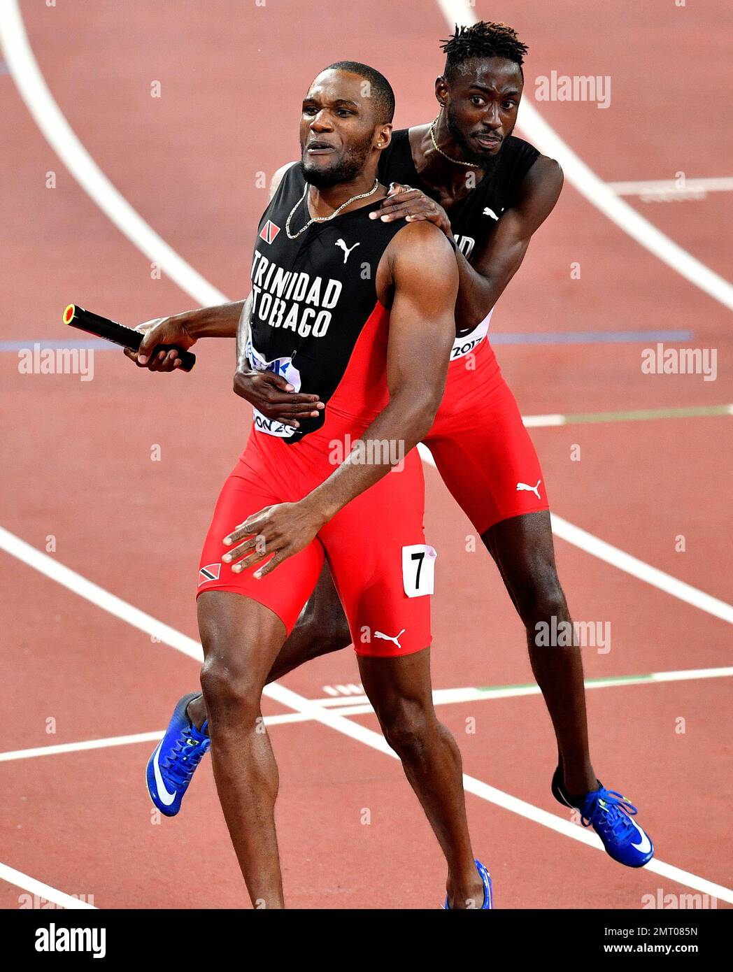 Trinidad and Tobago's Lalonde Gordon celebrates with teammate Jeremy ...