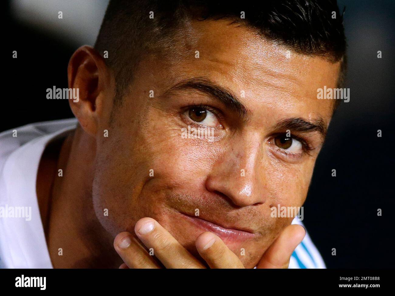 Real Madrid's Cristiano Ronaldo on the bench prior to the Spanish ...