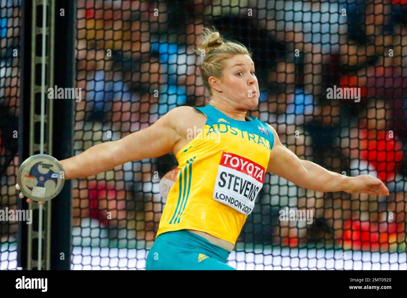 Australia's Dani Stevens makes an attempt during the women's discus ...