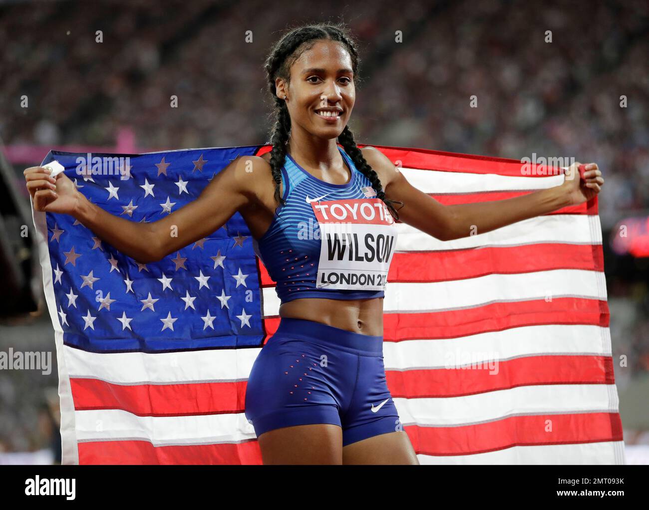 United States' Ajee Wilson celebrates winning the bronze medal in the ...