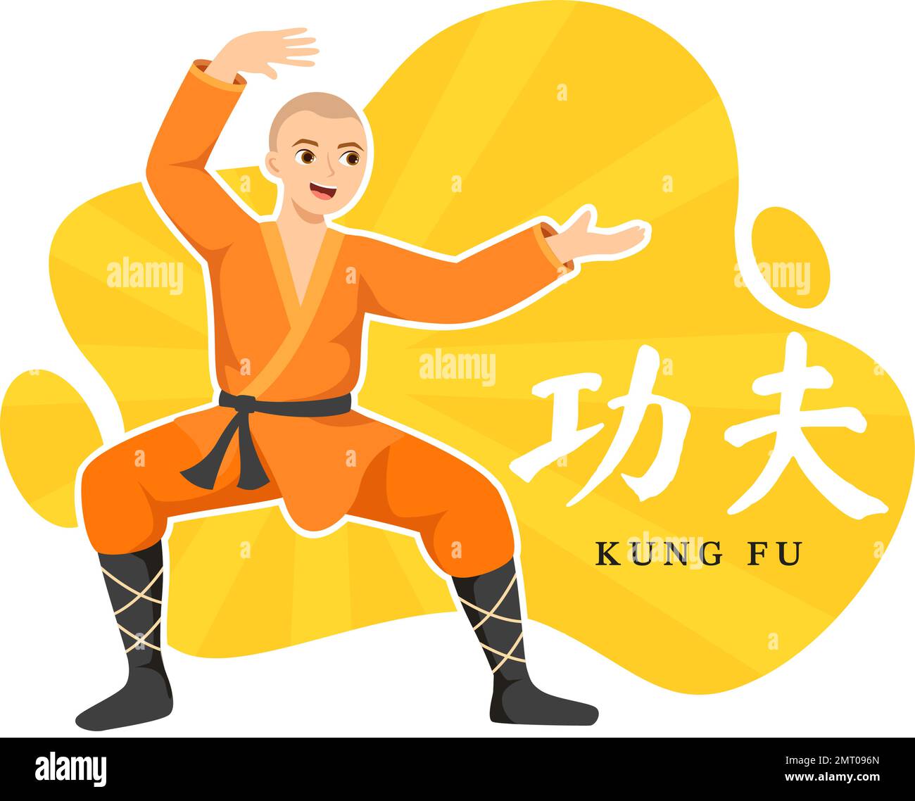Kung Fu Illustration With People Showing Chinese Sport Martial Art In Flat Cartoon Hand Drawn