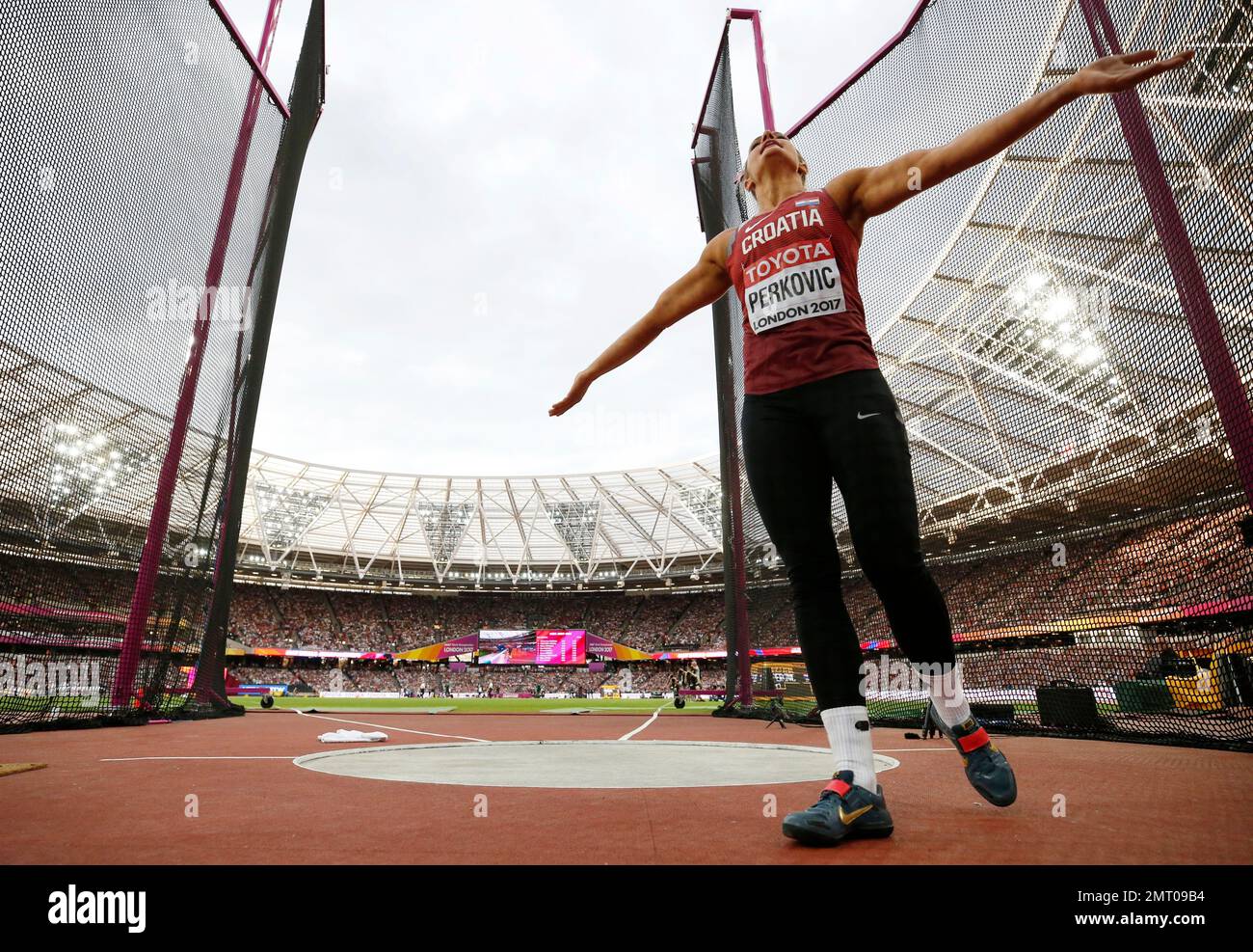 Croatia's Sandra Perkovic celebrates after an attempt in the women's ...