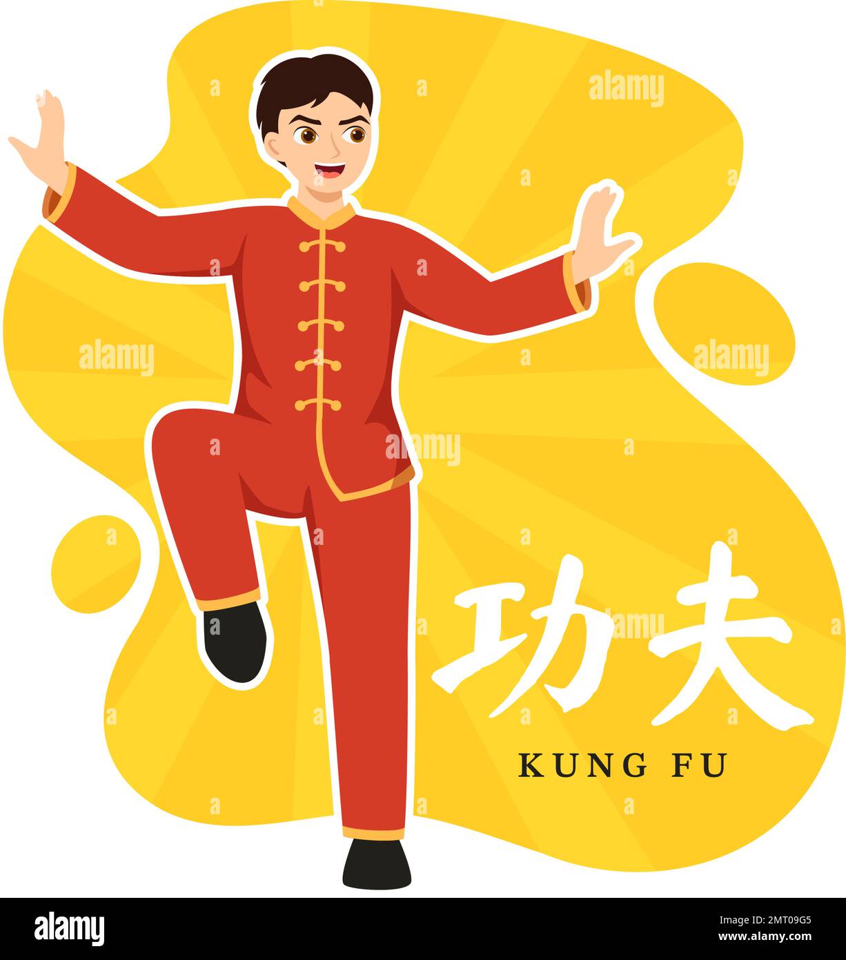 Kung Fu Illustration with People Showing Chinese Sport Martial Art in Flat Cartoon Hand Drawn ...